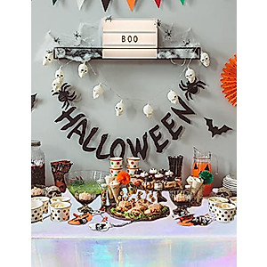 Iridescence Plastic Table Cloths for Parties 2 Pack Disposable Rectangle Holographic Foil Party Wedding Christmas Birthday Party Decorations with 2 Pack Star Garland Party Decorations Banner (Laser)