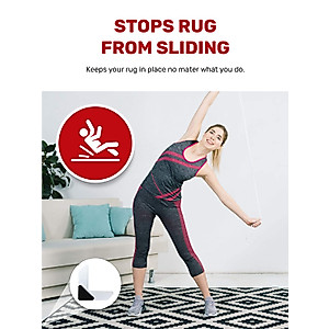 NeverCurl 4pk Rug Corner Grippers - Instantly Flattens Rug Corners Stops Slipping, Stiff Layer Prevent Curling, Renewable Carpet Gripper Sticky Gel, Easy Lift Design to Clean Under Rugs, Carpet Tape