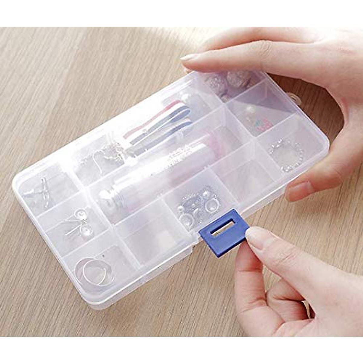 WOIWO Plastic Jewelry Box Organizer Storage Container with Adjustable Divider Removable Grid Compartment (15 Grids)