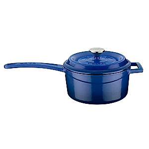 Lava Signature Enameled Cast-Iron 1 Quart Sauce Pan with Iron Handle, Cobalt Blue