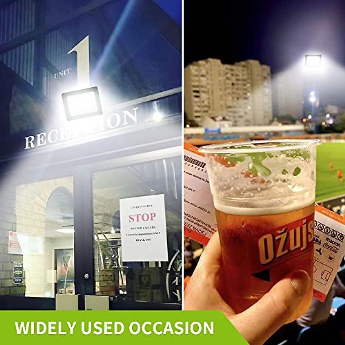 JRBFA 2 Pack 100W LED Flood Lights Outdoor, 10000lm LED Work Light with Plug, 6500K Daylight White, IP66 Waterproof Exterior Outside Floodlights for Backyard, Garage, Garden, Lawn