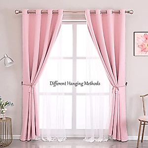 SOFJAGETQ Double Layered Blackout Pink Curtains - Princess Girls Curtains & Draperies Panels for Kids Bedroom Living Room Nursery Pink Lace Hem Room Darkening Curtains, 52x84 inches, 2 PCs