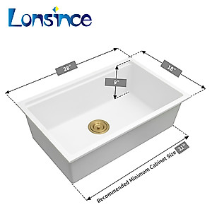 Lonsince White Undermount Kitchen Sink 28" X 18",Granite Composite Kitchen Sink,Single Bowl Undermount Workstation Sink