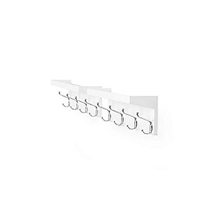 AHDECOR Entryway Floating Wall Mounted Coat Rack, Storage Hanging Shelf with 4 Durable Hangers, White, Set of 2