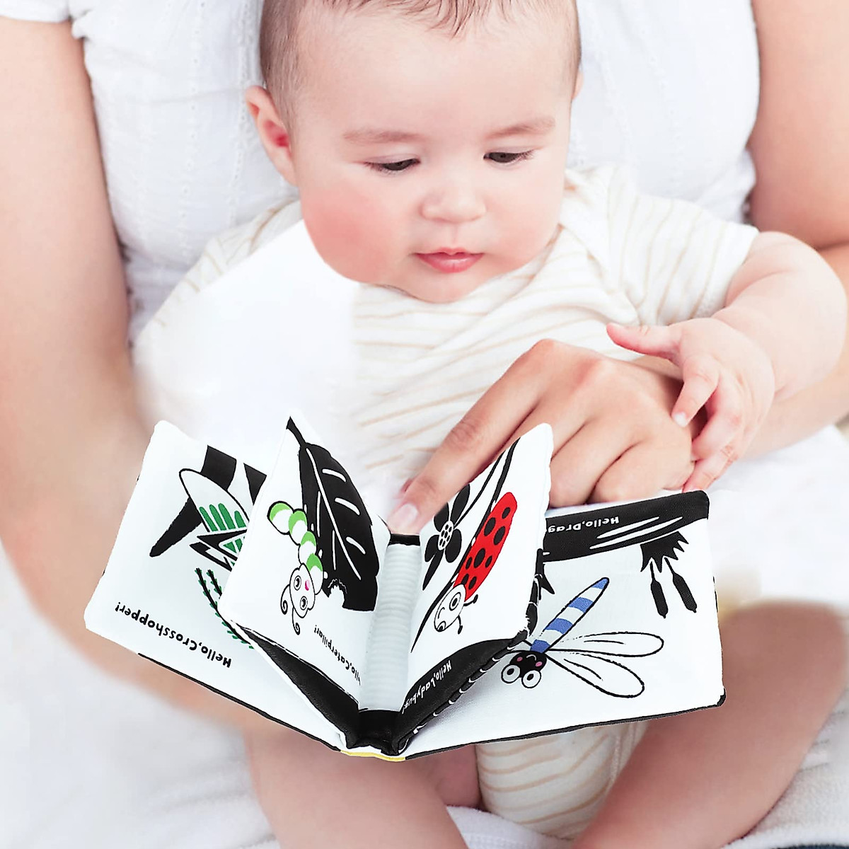 Toyvian 2 Pcs Baby Soft Cloth Book, Black and White High Contrast Baby Activity Crinkle Books Early Educational Learning Toys for 0 3 6 9 12 Months Newborn Infants Babies Boys and Girls