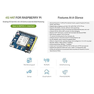Waveshare 4G/3G/2G/GSM/GPRS/GNSS HAT for Raspberry Pi Based on SIM7600G-H Supports LTE CAT4 up to 150Mbps for Downlink Data Transfer