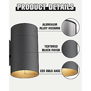 Ken & Ricky Outdoor Wall Light, Exterior Wall Sconce, Outside Wall Light Fixtures with Matte Black for Porch Garage Patio Doorway Entryway House -1 Pack