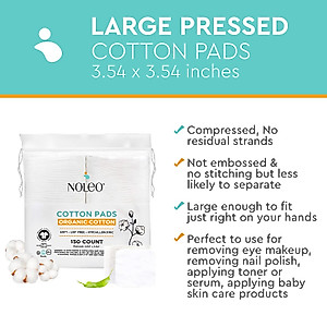 Noleo Organic Cotton Pads with 3-in-1 Diaper Care - 150ct Large & Pressed Cotton Squares 3.54x3.54in Pads - 8oz All in One Baby Cleanser, Baby Lotion & Diaper Rash Cream