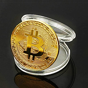 Naturiway 1Pcs Bitcoin Coin, Bitcoin Commemorative Coin 24K Gold Plated, 3mm BTC Cryptocurrency, Collectible Coin with Protective Case, Blockchain Cryptocurrency, Home and Office Decoration