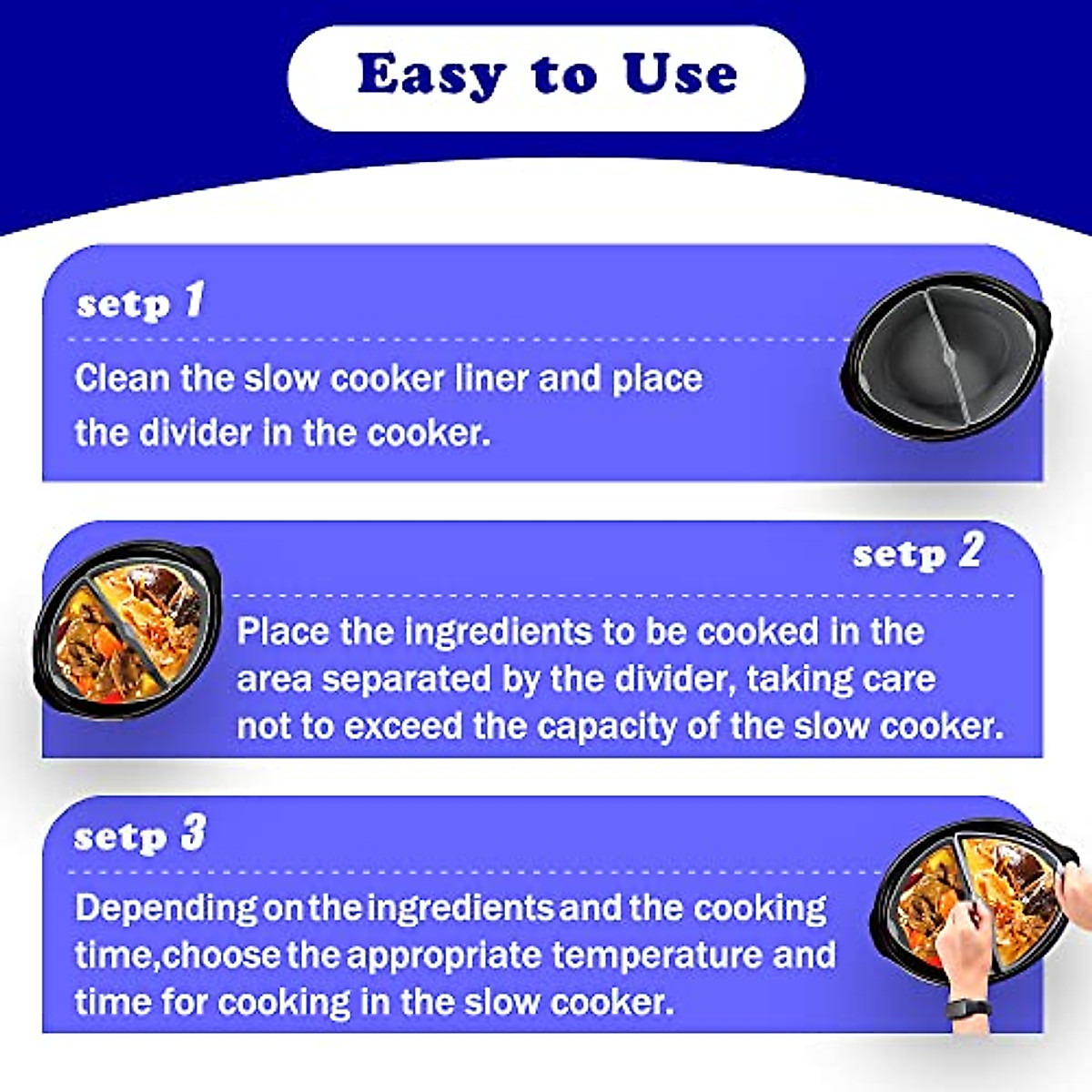 2-in-1 Silicone Slow Cooker Liners fit for 6-7 QT Crockpot, Silicone Slow Cooker Divider Liner, Reusable/BPA Free/Leakproof/Slow Cooker Accessories Cooking Liner for 6-7 Quart Pot