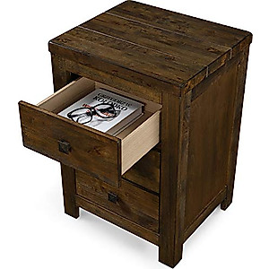 Finch Stratford Farmhouse Wooden Nightstand with 2 Drawers, Bedside End Table, Space Saving Design, Rustic Brown