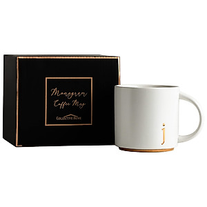 COLLECTIVE HOME - Monogram Ceramic Mugs, 15 oz Golden Initial Coffee Cups, Elegant Alphabet Tea Mugs, Elegant Personalized Mug with Gift Box, Luxurious Cups for Office and Home (j)