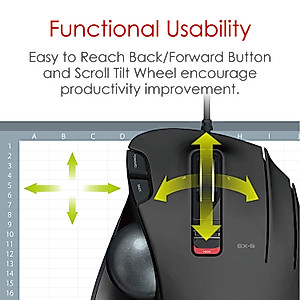 ELECOM EX-G Wired Trackball Mouse, Ergonomic, Thumb Control, Smooth Tracking Roller Ball, 6 Programmable Buttons, Tilt Scroll Computer Mice for PC Mac