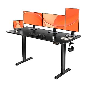 YDN Electric Standing Desk, Adjustable Height Stand up Desk, 63x24 Inches Sit Stand Home Office Desk with Splice Board,Black Top