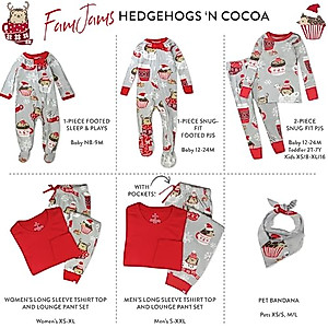 HonestBaby 2-Piece Family Matching Holiday Pajamas Organic Cotton for Men, Women, Kids, Toddlers, Baby Boys, Girls, Unisex Pets, Hedgehog N Cocoa