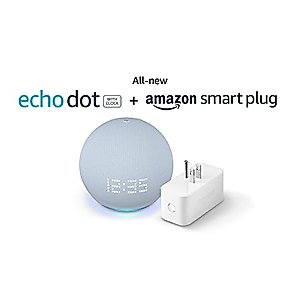 All-New Echo Dot (5th Gen, 2022 release) with clock Cloud Blue with Amazon Smart Plug
