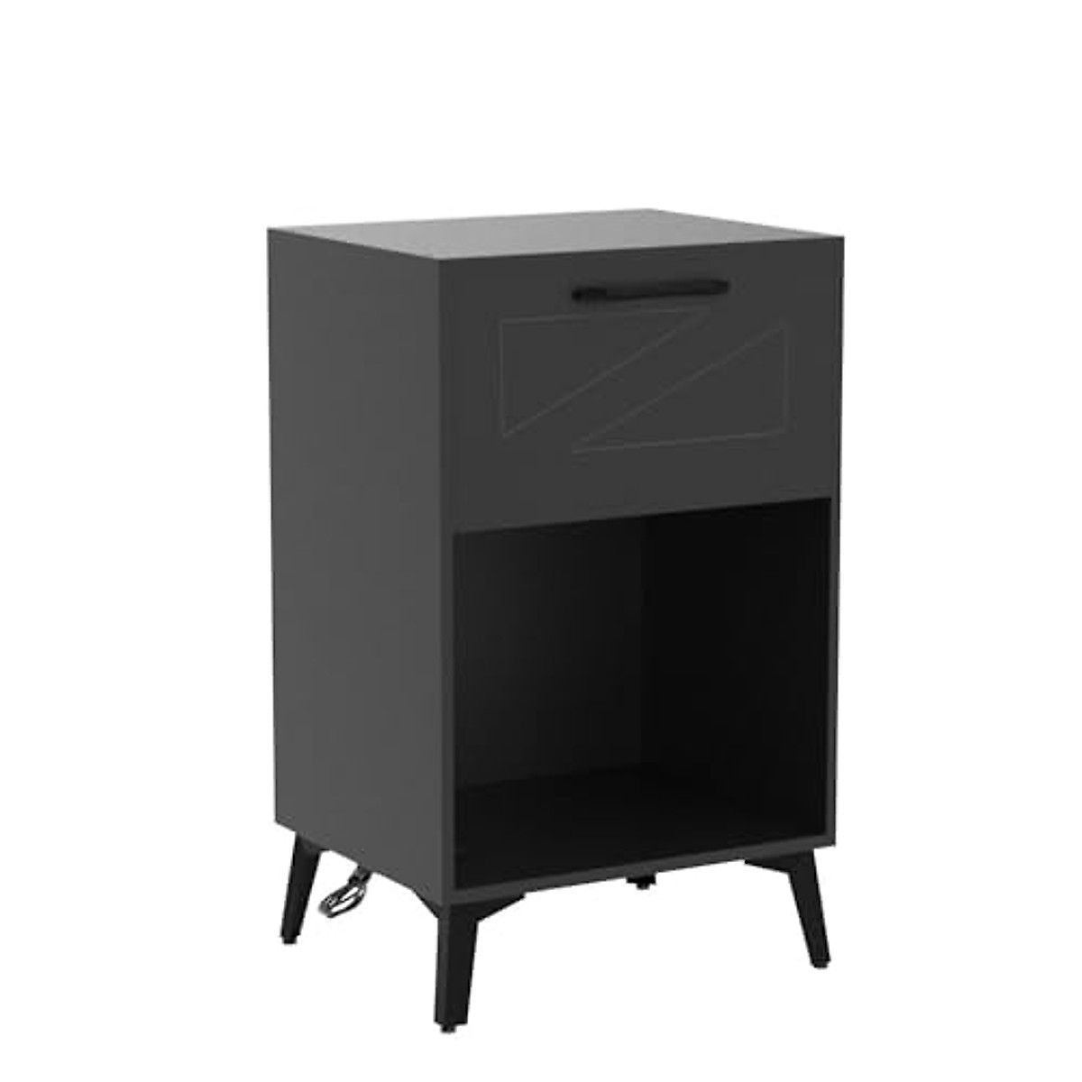 Lerliuo Nightstand with Charging Station and Led Lights, Night Stand with USB Ports and Outlets, Modern Bedside Table with Drawer and Storage Shelf, Black Smart Side Tables for Bedroom