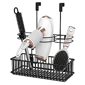 ULG Hair Dryer Holder, Hair Tools Organizer, 3 Adjustable Heights, Hair Care & Styling Tool Holder for Bathroom, Over Cabinet, Wall-Mounted, for Hair Dryer, Curling Wand, Hair Straightener, Black