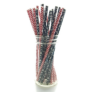 Pirate Party Straws, Skull & Crossbones Skeleton Straws (50 Pack) - Black & Red Halloween Pirate Birthday Party Supplies & Table Decorations, Halloween Paper Straws
