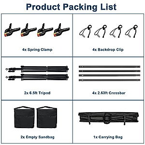 LCUIRC Photo Backdrop Stand, 6.5x10ft Background Stand Kit with 4 Crossbars, 4 Spring Clamps, 4 Backdrop Clips, 2 Sandbags, and Carrying Bag for Parties Decoration