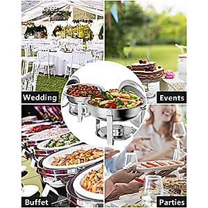 Halamine 2 Packs Round Chafing Dish Buffet Set 5 Quart Stainless Steel Chafer for Catering, Chafers and Buffet Warmers Sets w/Water Pan, Food Pan, Fuel Holder and Lid for Event Party Holiday