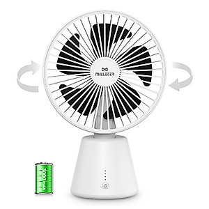 MILLETER USB Desk Fan, 3000mAh Rechargeable Oscillating Table Fan, 6.7 Inch Portable Desktop Fan with 3 Speeds Strong Airflow, Quiet Small Personal Fan for Home, Office, Dorm, Camping