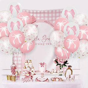 HPWF 30pcs Pink Latex Bow Balloons,12" Bow Theme Birthday Party Bachelorette Decorations, Bridal Engagement Decor, Coquette Cute Supplies