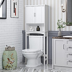 Spirich Over The Toilet Storage Cabinet, Bathroom Shelf Over Toilet, Bathroom Organizer Space Saver, White