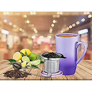Bruntmor Ceramic Tea Infuser Mug With Stainless Steel Infuser And Removable Lid, Microwave Oven And Dishwasher Safe, Great For Use With Loose Tea Leaves And Sachets (16 oz, Gradient Purple)