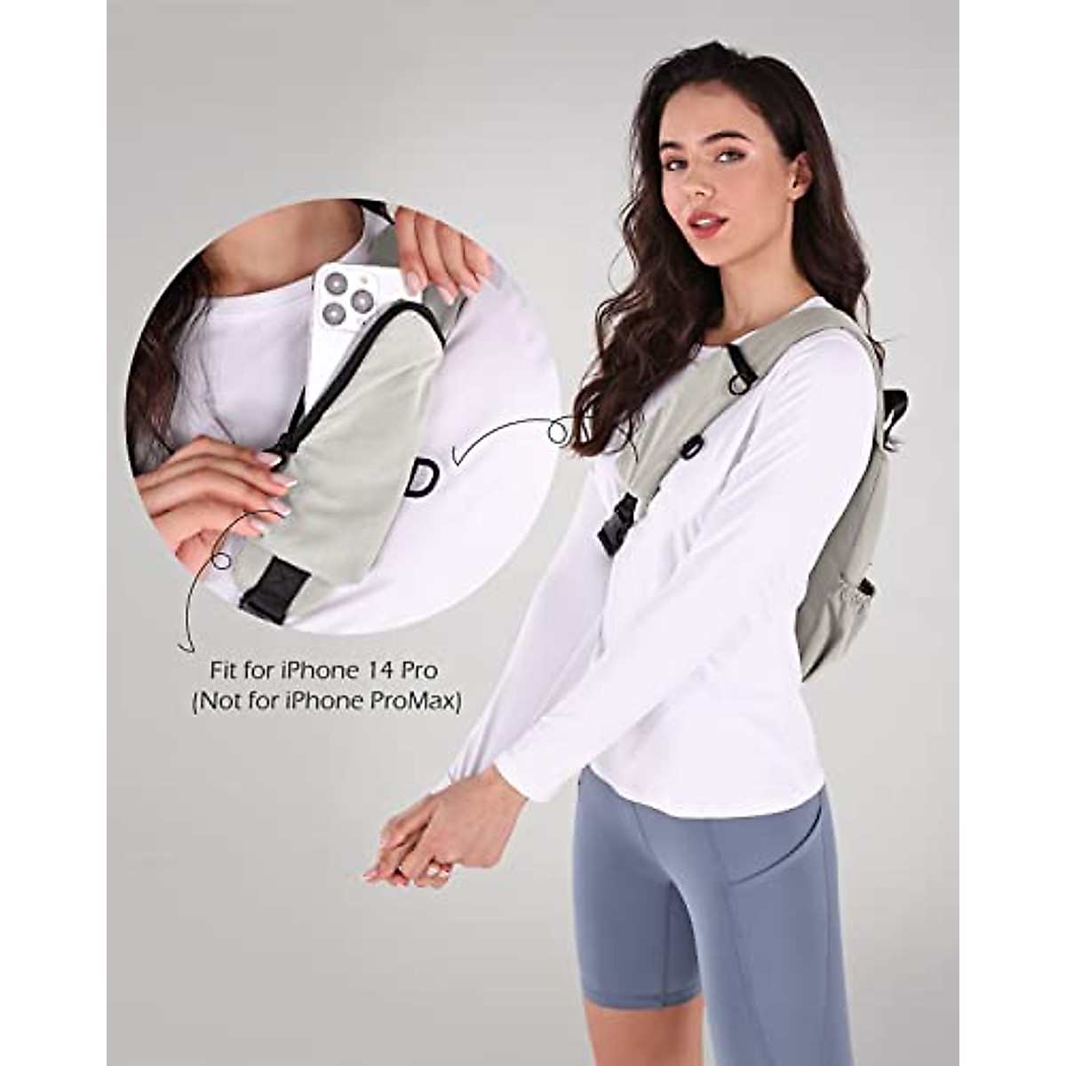 ODODOS Crossbody Sling Bag with Adjustable Straps Small Backpack Lightweight Daypack for Casual Hiking Outdoor Travel, Light Grey