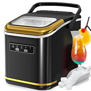 R.W.FLAME Countertop Ice Maker 9 Bullet Ice Cubes in 6 Mins, 26.5lbs/24Hrs, Ice Maker Machine with Self-Cleaning, Basket and Scoop for Home Office Kitchen Bar Party, Black