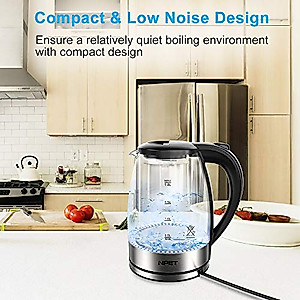 NPET EK20 1000W Electric Kettle Glass Tea Kettle With BPA-Free, 1.8L Cordless Portable Water Glass Boiler With LED Light, Auto-Shutoff And Boil-Dry Protection Teapot, Stainless Steel Kettle