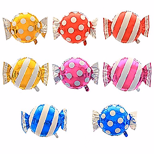 SOTOGO 31 Pieces Sweet Candy Balloons Round Lollipop Balloon Birthday Wedding Party Balloons Candy Dot Balloons Aluminum Balloons