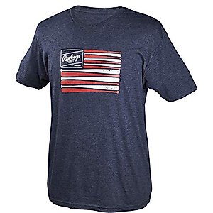 Rawlings Patch and Bat Flag Branded T-Shirt, Navy Blue, Medium