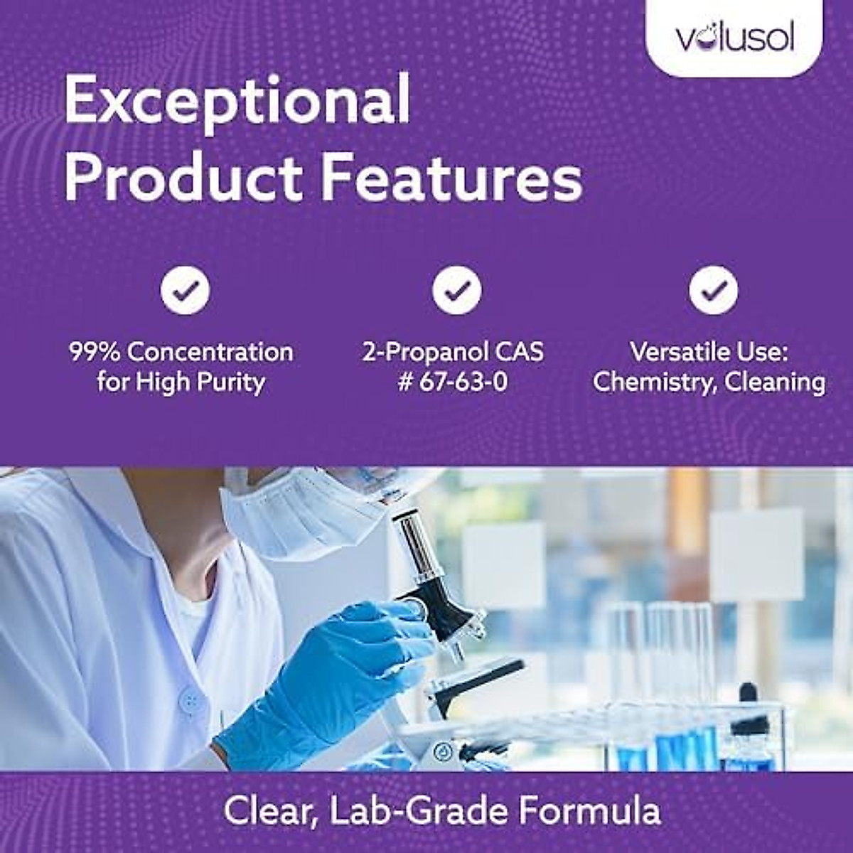 Volu-Sol Isopropyl Alcohol 99% (Isopropanol) - High Purity, USP - Kosher Grade IPA - 1 Gallon (128 oz) (4 Quarts) (4 Pack 32 oz) for Medical, Lab Equipment & Electronics, Clear Bottle