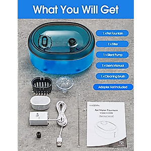 WOPET Cat Water Fountain, 67oz/2L Automatic Cat Water Dispenser Pet Water Fountain, W300 Silent Pet Waterfall Drinking Fountain with 1 Replacement Filter for Cats, Dog, Small Pets Without Light, Blue