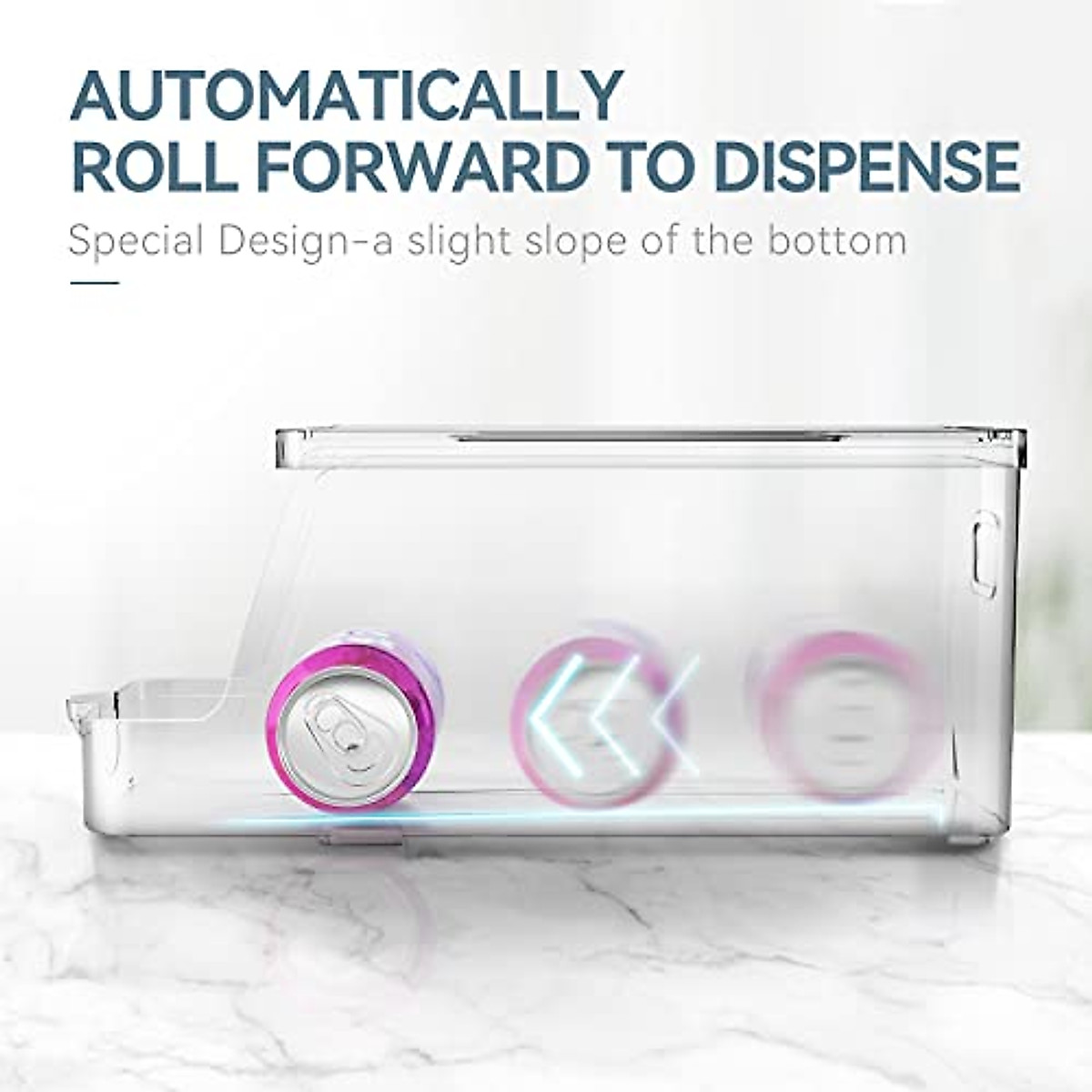 Soda Can Dispenser for Refrigerator with Lids, Stackable Drink Organizer for Fridge, Clear Plastic Refrigerator Organizer Bins, Beverage Can Holders for Pantry, Freezer, Kitchen, Cabinets Set of 2