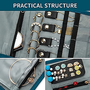 TEABAN Travel Jewelry Organizer Case Portable - Practical Tavel Jewelry Pouch, Jewelry Bag Roll for Tangle-Free Necklaces, Earrings, Rings Storage, Bracelet(Blue, Small