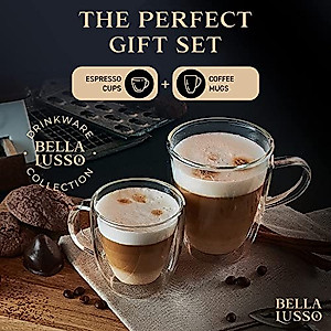 Glass Coffee Mugs 12 oz - Double Wall Insulated Cups - Large Glasses Set of 4 - Premium Gift Box - Tea,Latte,Cappuccino,Espresso on Saucer - Designed in USA Borosilicate Glassware - Dishwasher Safe…