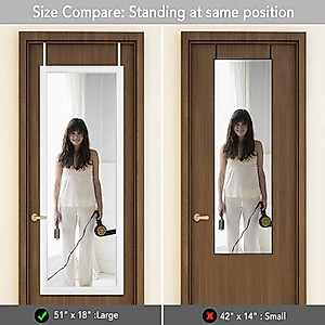 PexFix Door Mirror Full Length 51"x18" Over The Door Rectangle Sleek White Frame Space Saving Floor Mirror Dressing Hanging Wall Mounted Mirror (US-MHJ002-WH+USAM019)