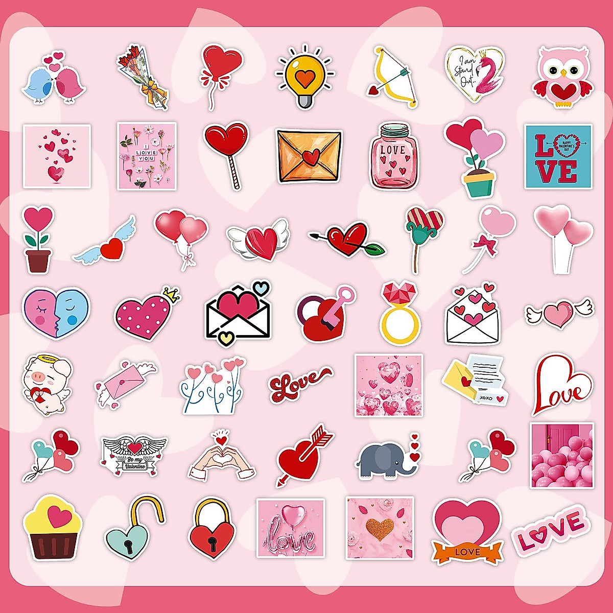 Partywind 150 PCS Valentine's Day Stickers, Waterproof Heart Love Stickers for Valentines Decorations, Cute Valentines Day Prizes for Kids Classroom, Water Bottle/Laptop/Computer Decor