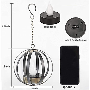 Hanging Solar Lights Outdoor - 2 Pack Small Metal Hanging Tree Lanterns with Retro Design for Patio, Yard, Pathway and Garden Candle Lanterns Retro Lights Decoration