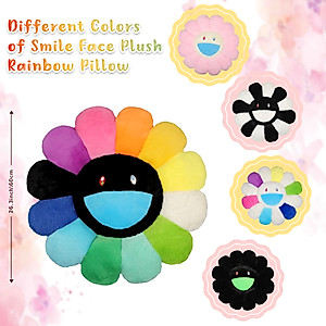SNEPOO Smile Face Plush Rainbow Pillow, Colorful Sunflower Soft & Comfortable Plush Throw Pillow for Home Reading Bedroom Shop Restaurant Decor (Black and White, 23.6 Inches)