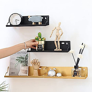 Above Sink Shelf Decoration Rack Simple Style Wall Hanging Decoration Metal Bracket Wooden Base Natural Stability Beautiful and Generous (Gold, One Size)