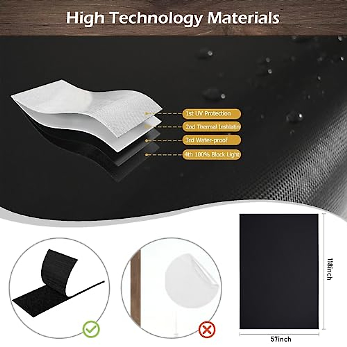 Fasnd Portable Blackout Shades (118" x 57") Travel Blackout Curtains, 100% Blackout Material Temporary Curtains Blackout Blinds for Baby Nursery, Bedroom, Touring car, Apartment or Travel Use