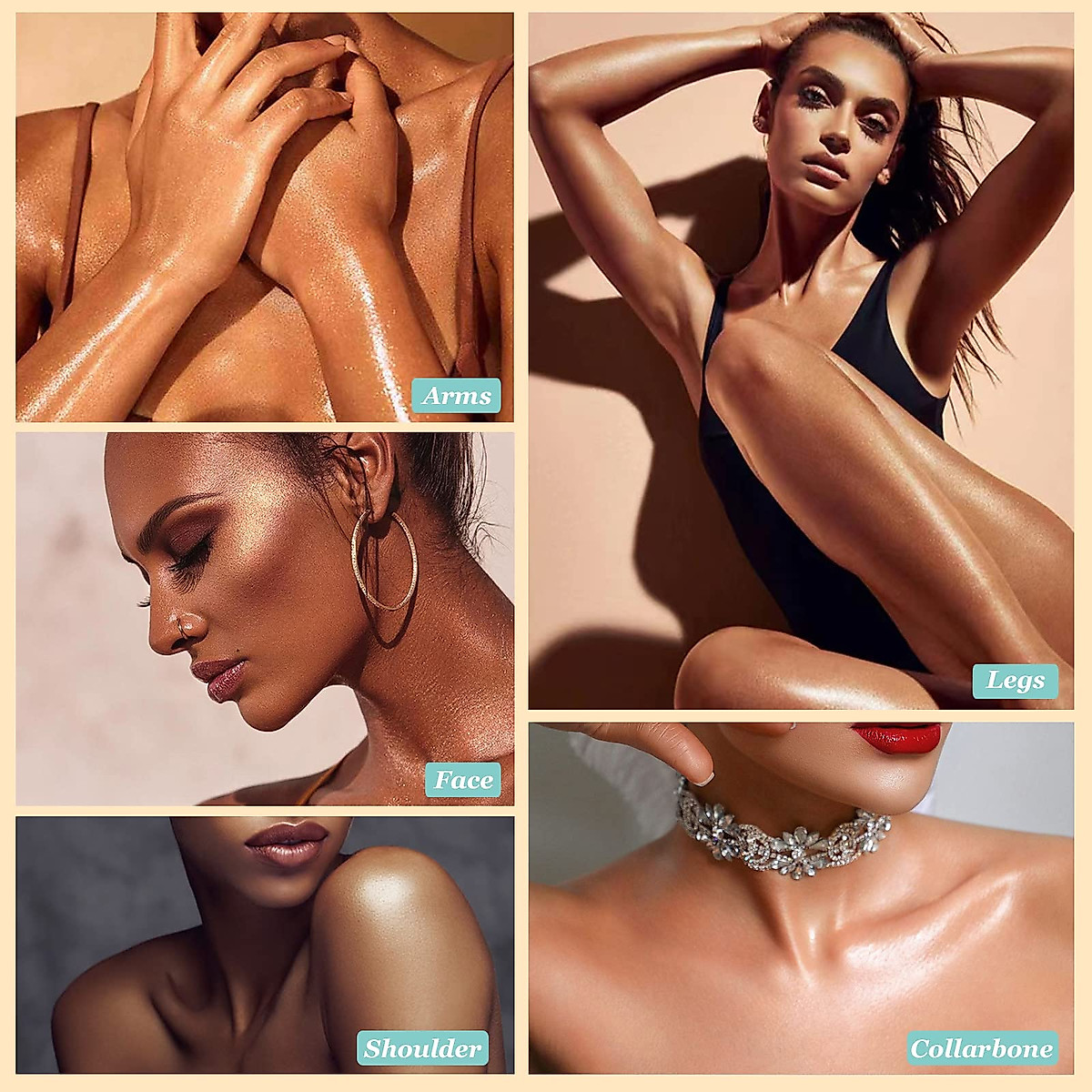 Body Shimmer Oil, Waterproof Long Lasting Moisturizing Body Luminizer Glow For Face , Liquid Illuminator Highlighter 1oz/Jars, Makeup Brush Include (Glistening Bronze #03)