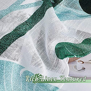 KGORGE Crossweave Sheer Curtains - Tropical Leaves Window Curtains for Bedroom Natural Pattern on White Sheer Backdrops for Dining Room Bathroom Sliding Door, W 50 x L 95 inch, 2 Pcs