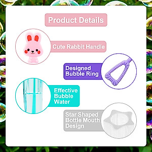 24 Pack Bunny Bubble for Kids - 4 Colors Mini Rabbit Bubble Wands Bulk with Bubbles Refill Solution Toys for Spring Easter Basket Goodie Bag Stuffers Birthday Gifts Supplies and Classroom Prizes Favor