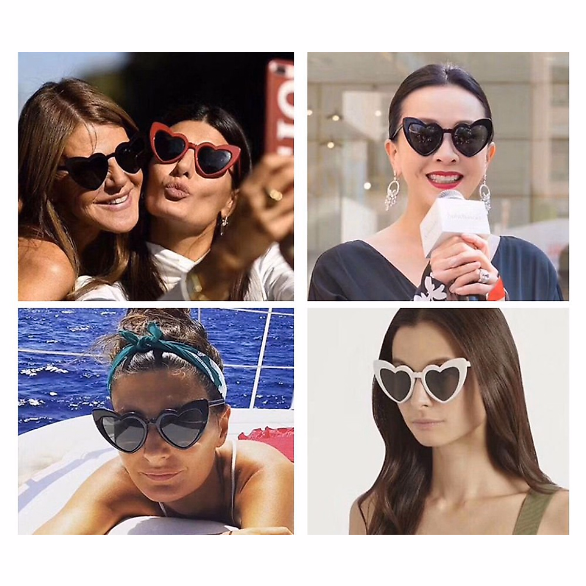 EHH - Heart Shaped Cateye Sunglasses (White, Smoke)