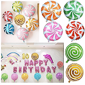 SOTOGO 31 Pieces Sweet Candy Balloons Round Lollipop Balloon Birthday Wedding Party Balloons Candy Dot Balloons Aluminum Balloons